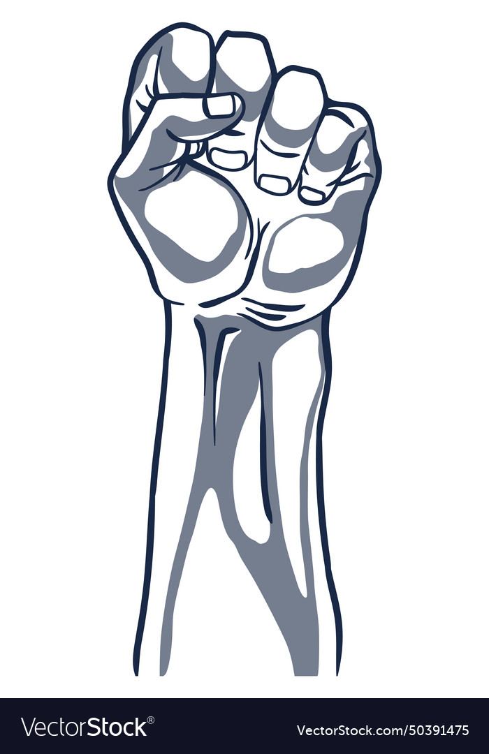 Raised fist hand gesture monochrome drawn emblem Vector Image