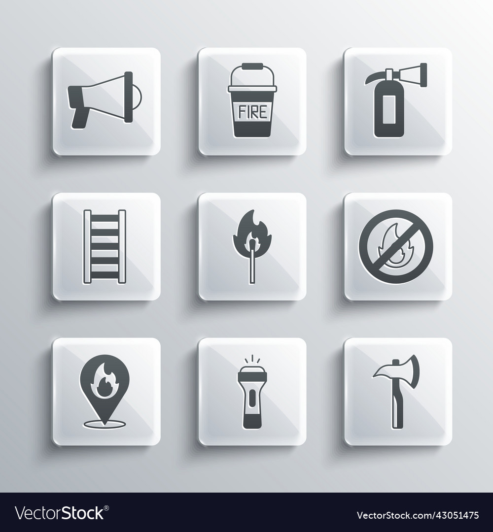 Set flashlight firefighter axe no fire burning Vector Image