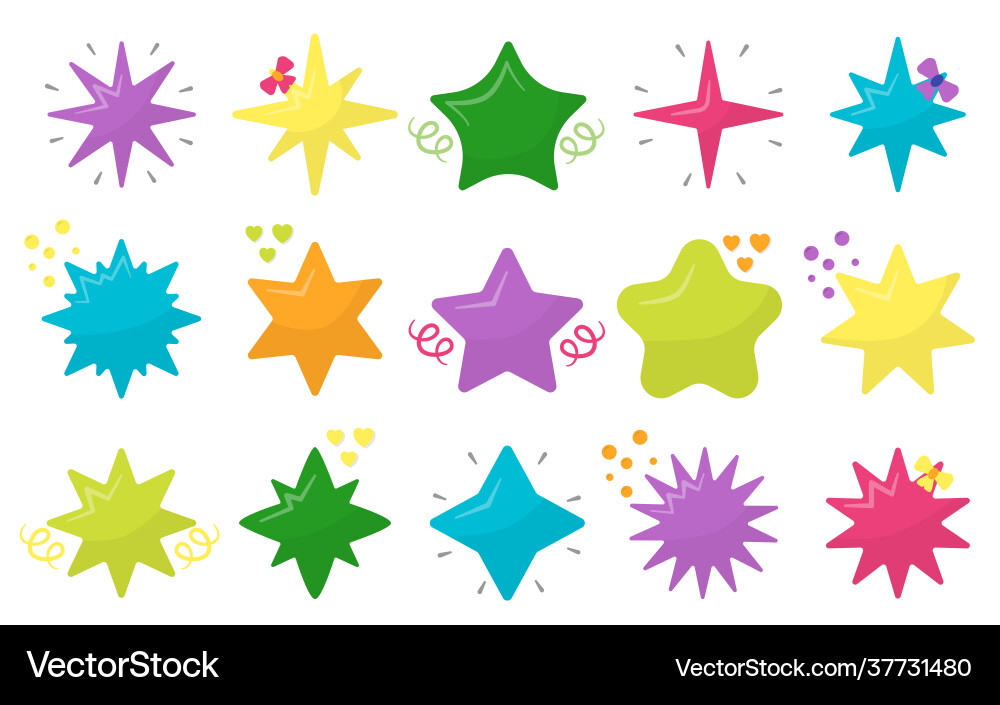 Color flat cartoon style set stars Royalty Free Vector Image
