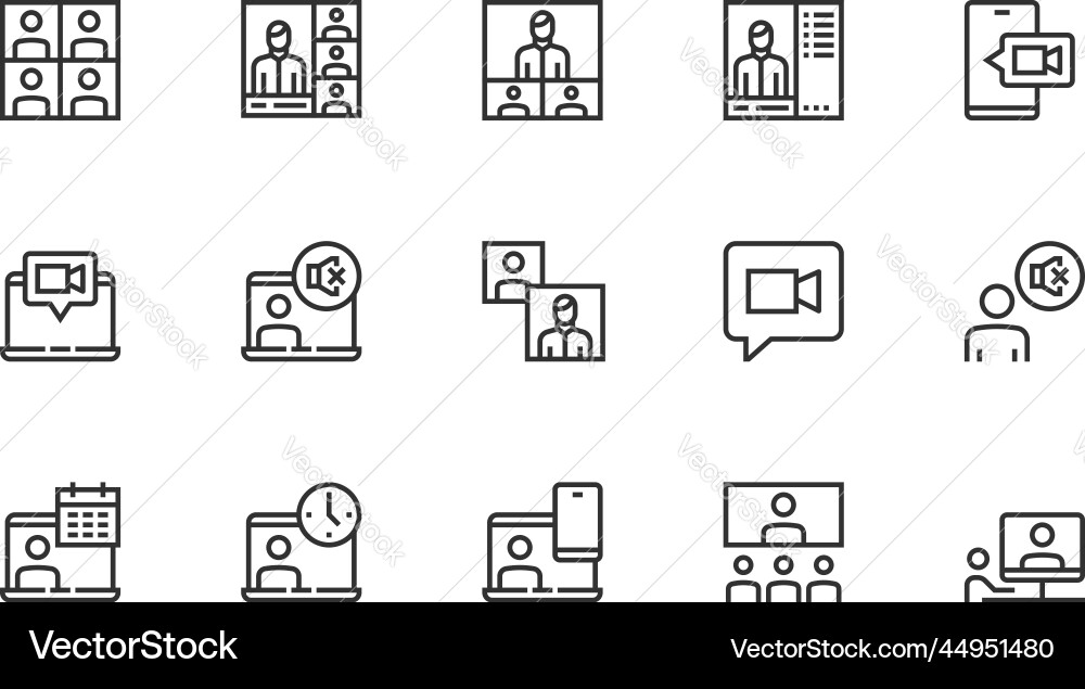Online meeting line icons Royalty Free Vector Image