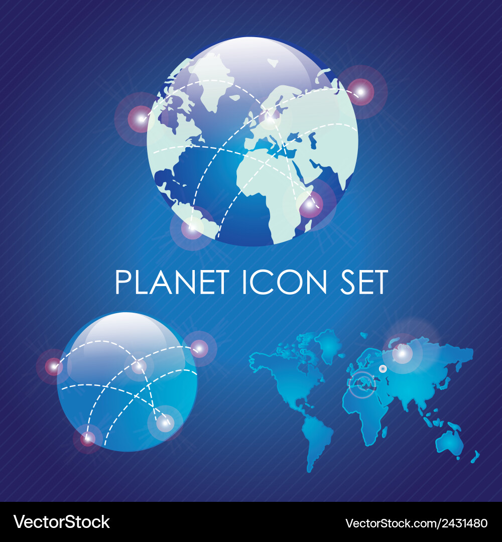Planet icons set on dark blue background Vector Image