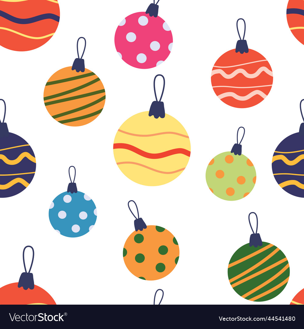 Retro christmas seamless pattern balls toys Vector Image