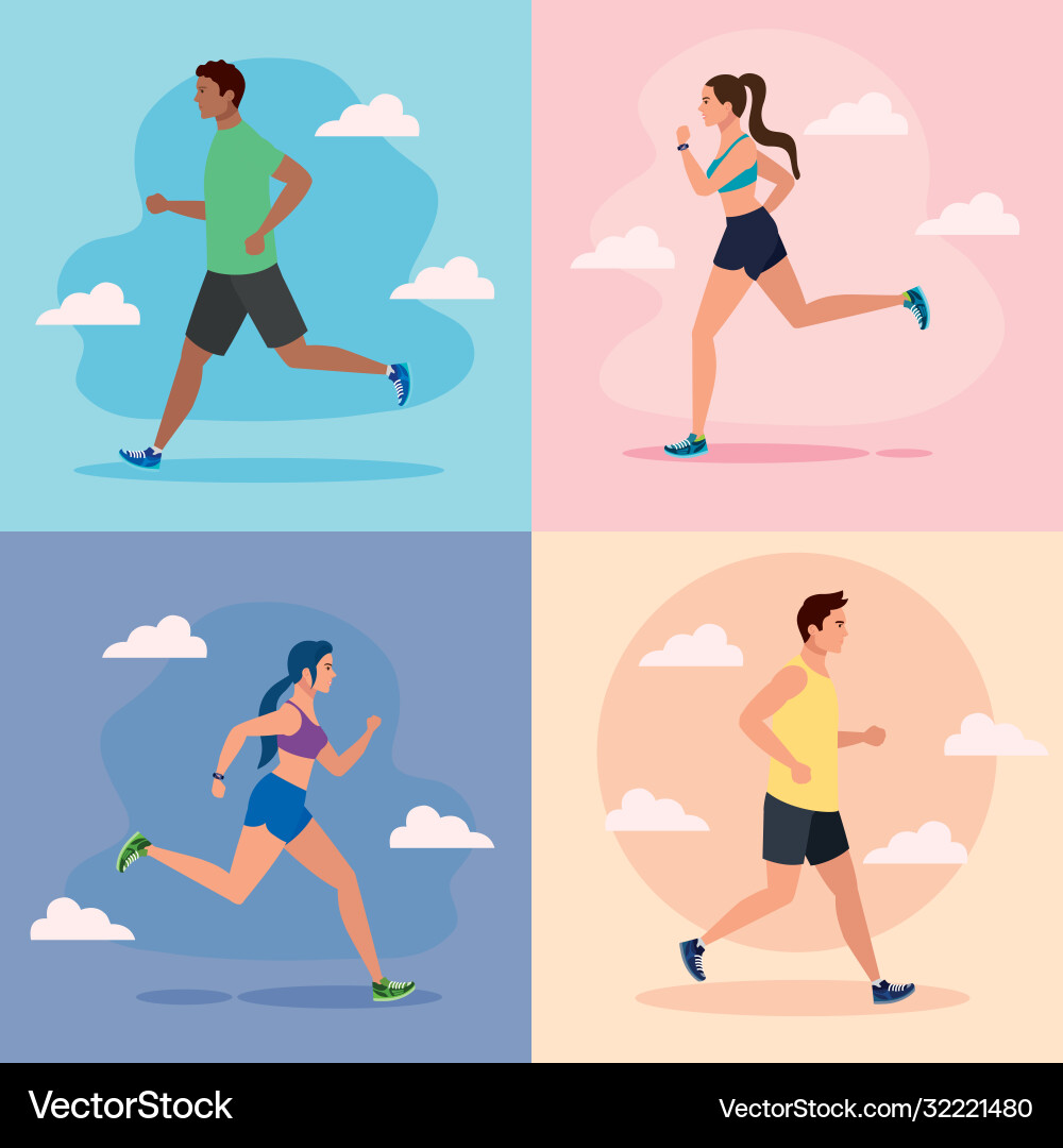 Set scenes jogging people people running Vector Image