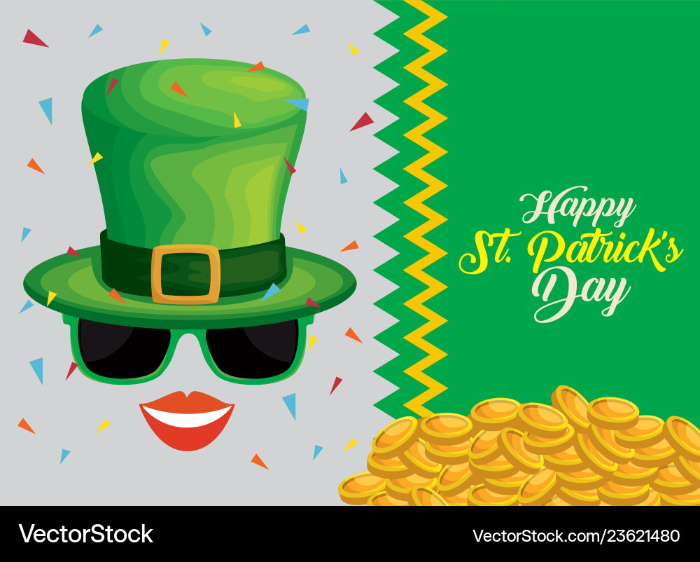 St patrick card with gold coins and hat Royalty Free Vector