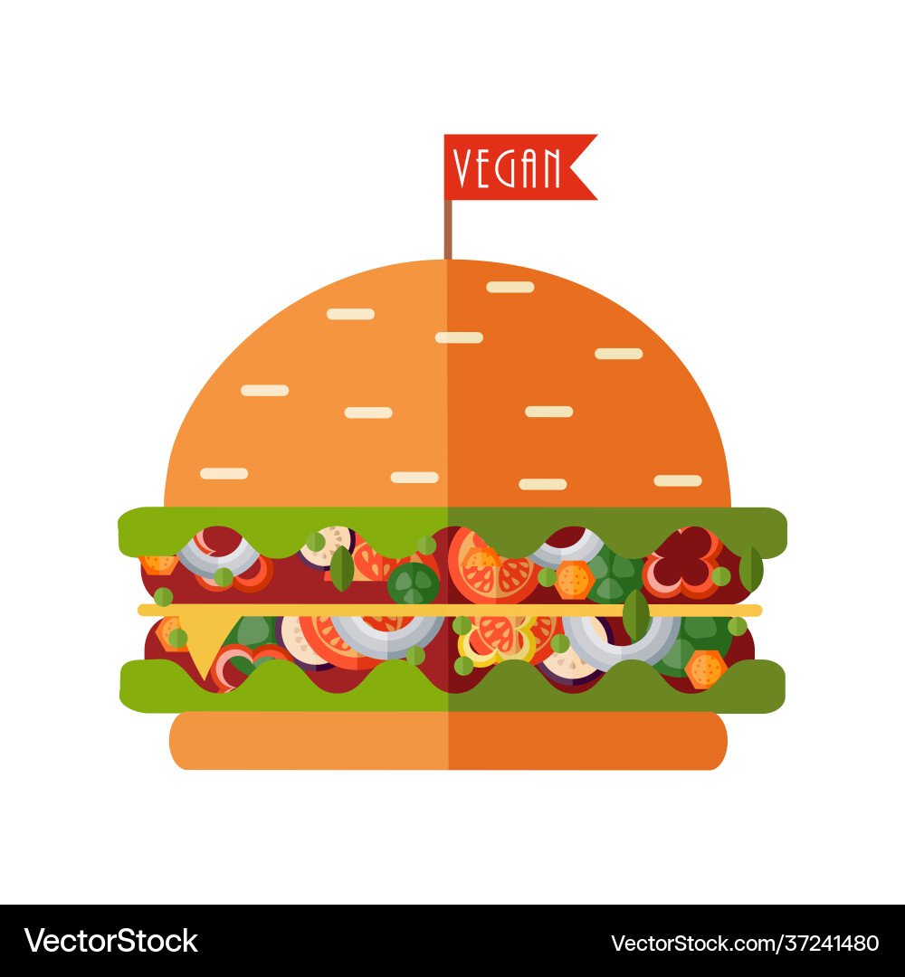 Vegan burger flat graphic cartoon Royalty Free Vector Image
