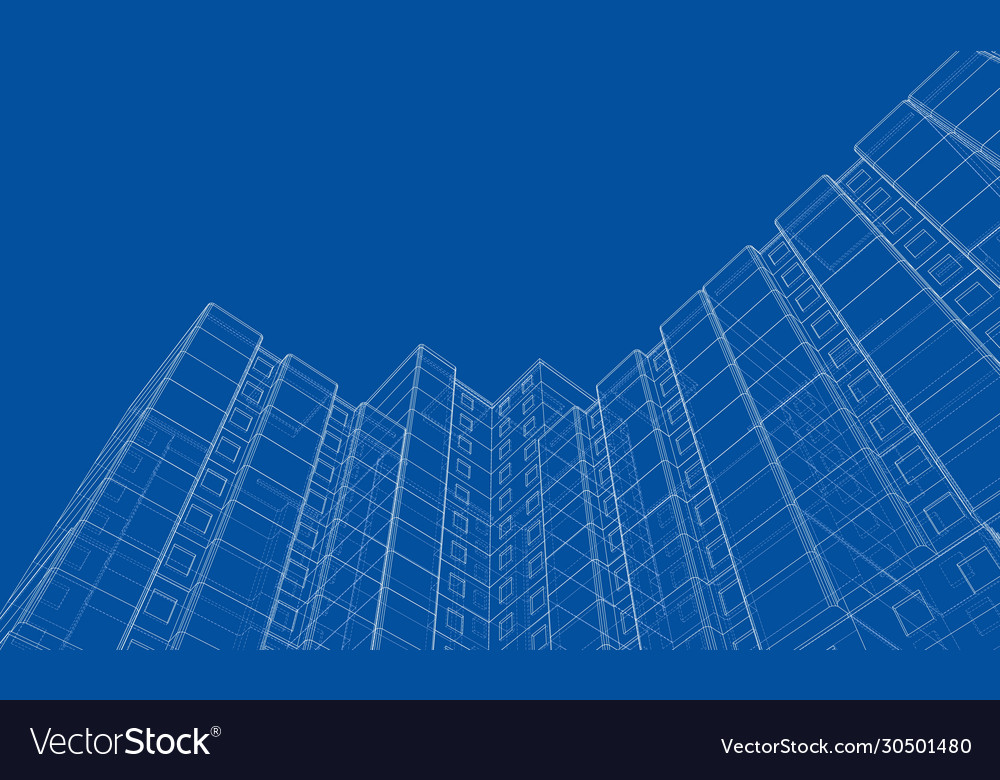 Wire Frame Model A Multi Storey Building Vector Image