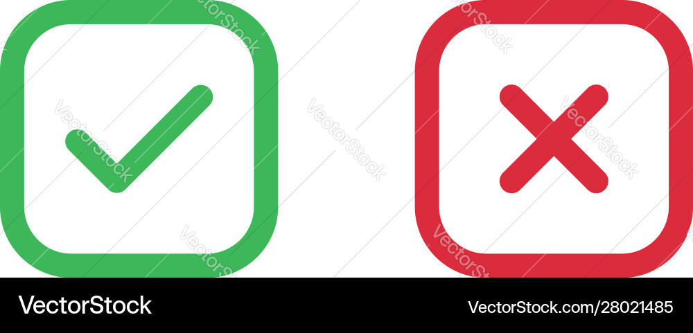 Checkmark x symbols on white isolated background Vector Image