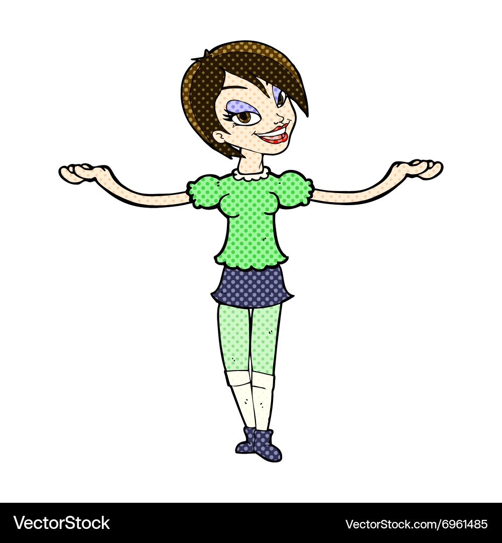 Comic cartoon woman making open arm gesture Vector Image