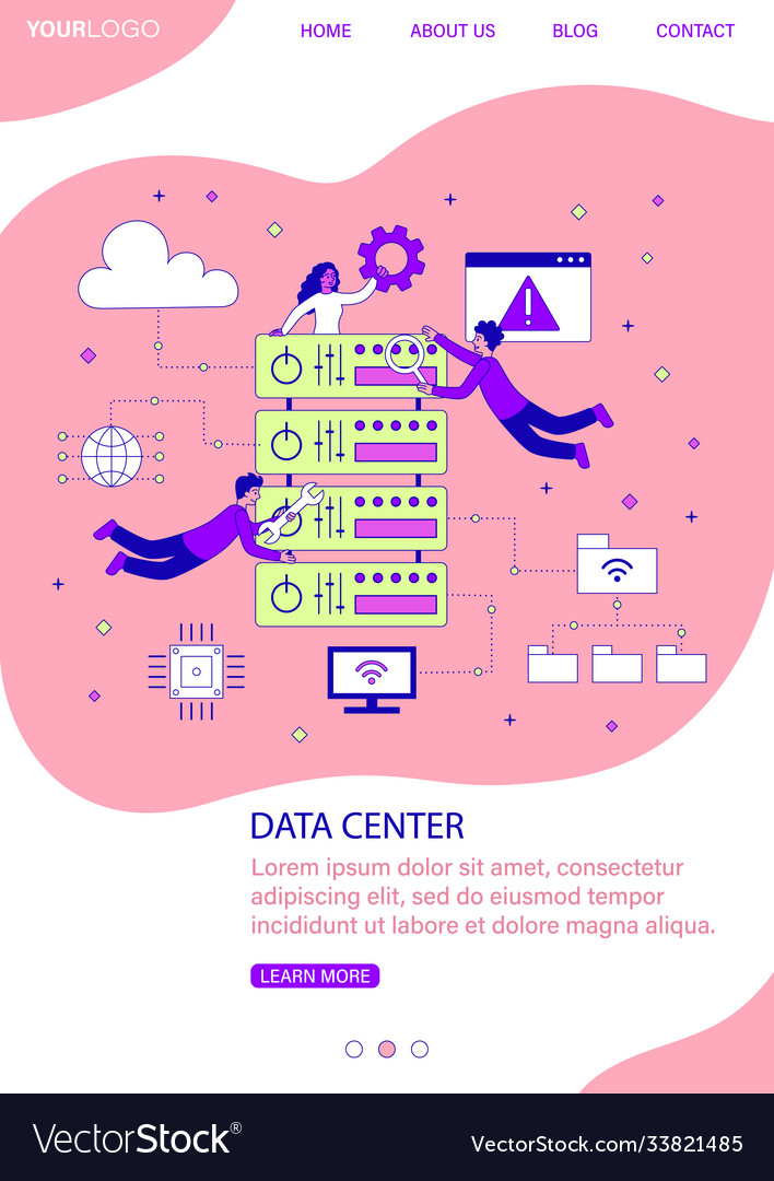 Data centre web template with stacked computers Vector Image