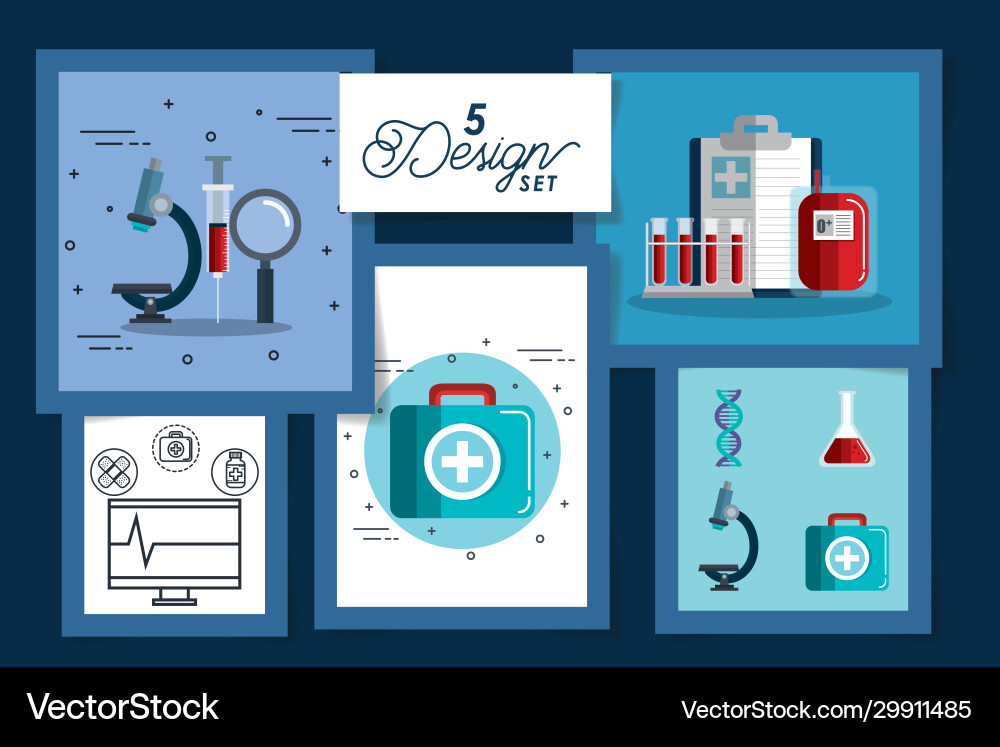 Five designs medicine icons Royalty Free Vector Image