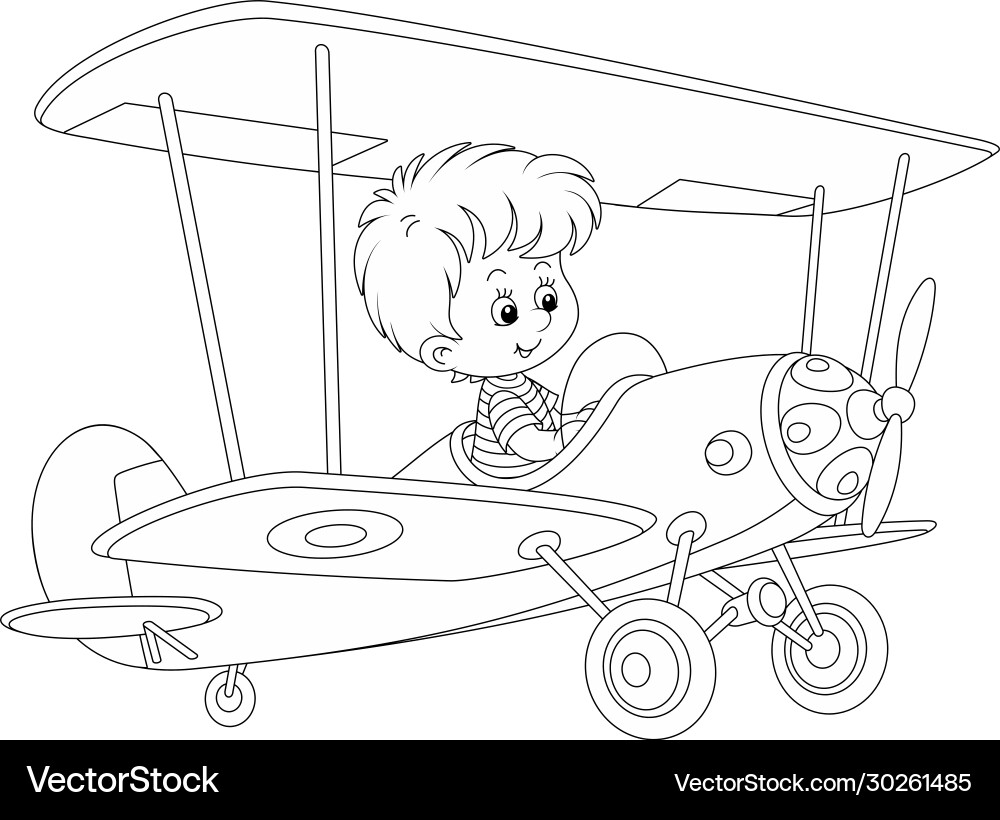 Little pilot steering a toy plane Royalty Free Vector Image