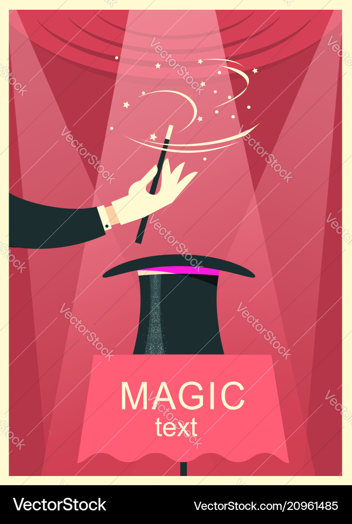 Magician hand with magic hat and wand Royalty Free Vector