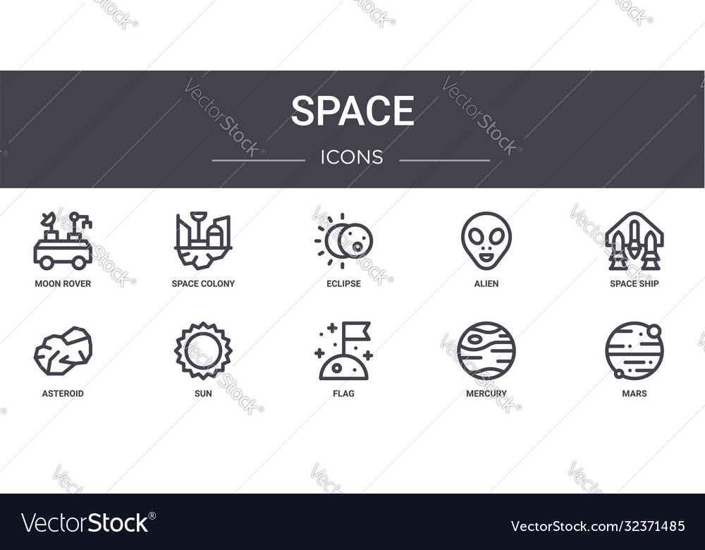 Space concept line icons set contains Royalty Free Vector