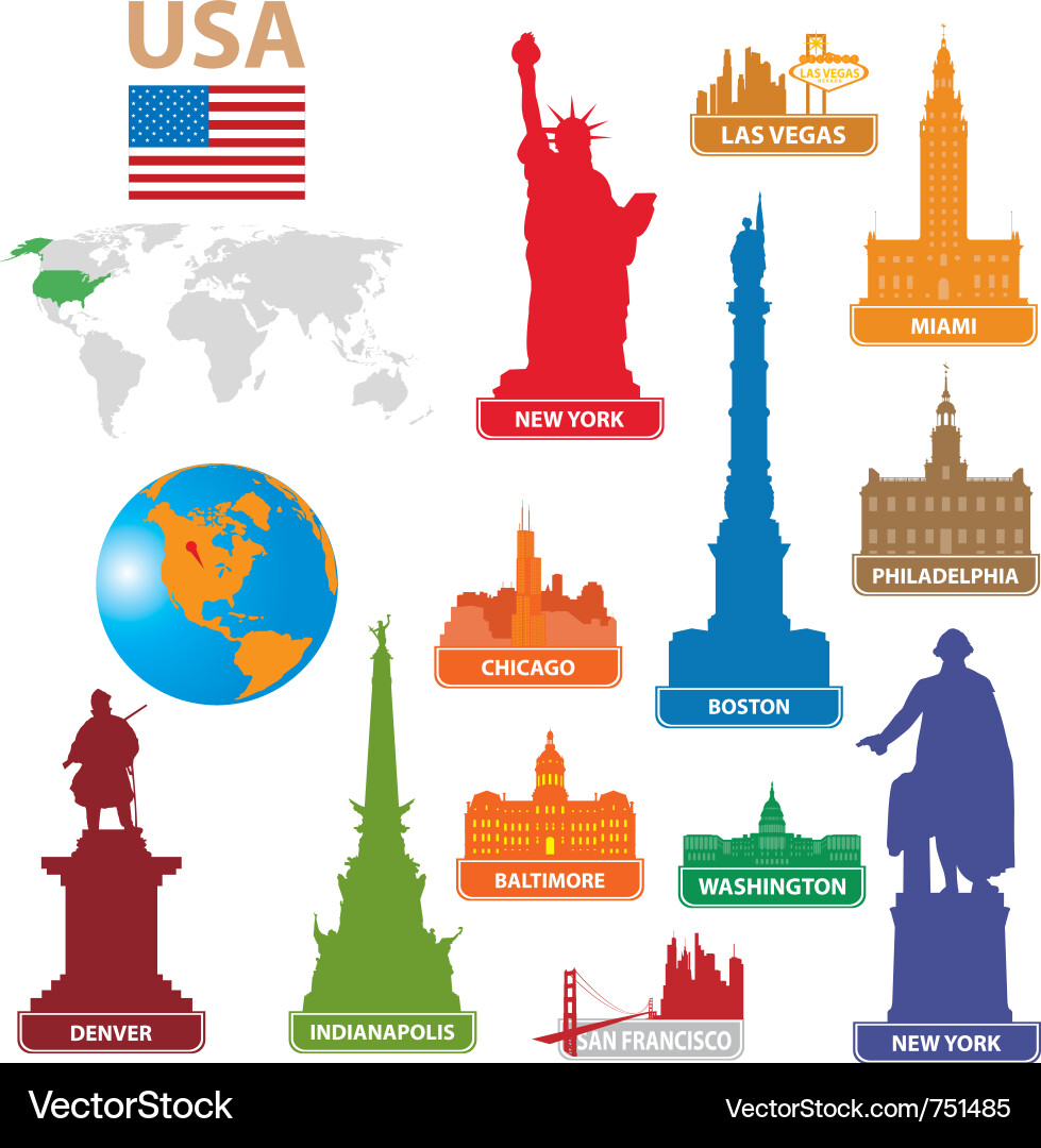 Symbols city usa Royalty Free Vector Image - VectorStock