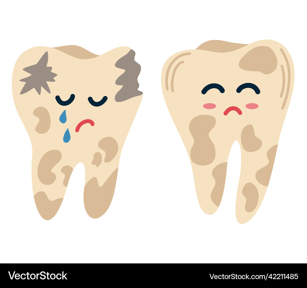 Teeth with caries sad cartoon tooth Royalty Free Vector