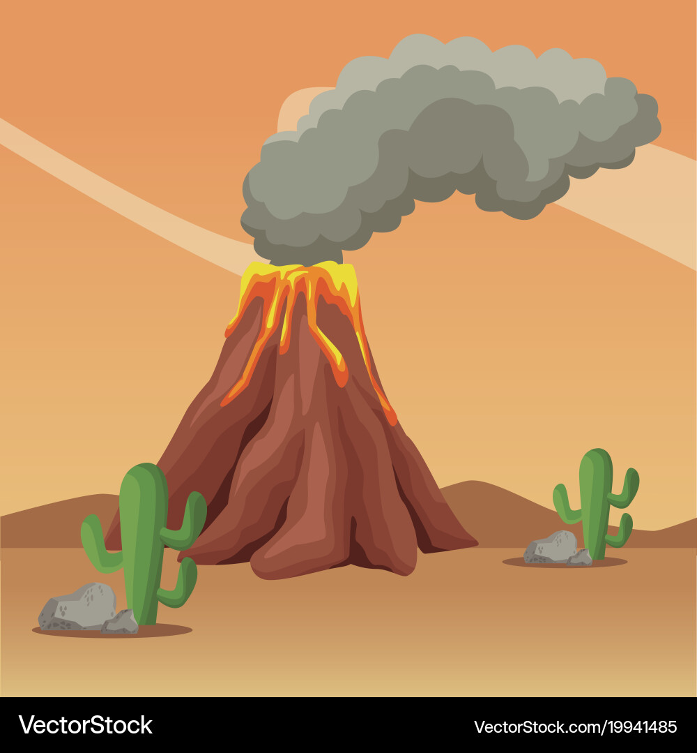 Vulcan at desert landscape cartoon Royalty Free Vector Image