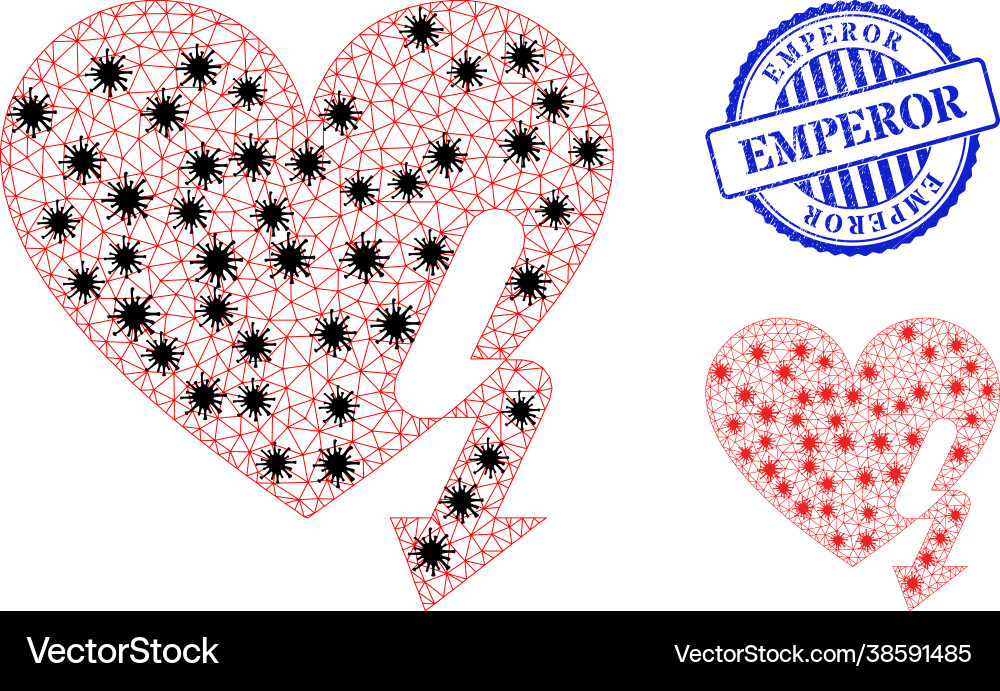 Wire frame mesh love heart strike pictograms with Vector Image