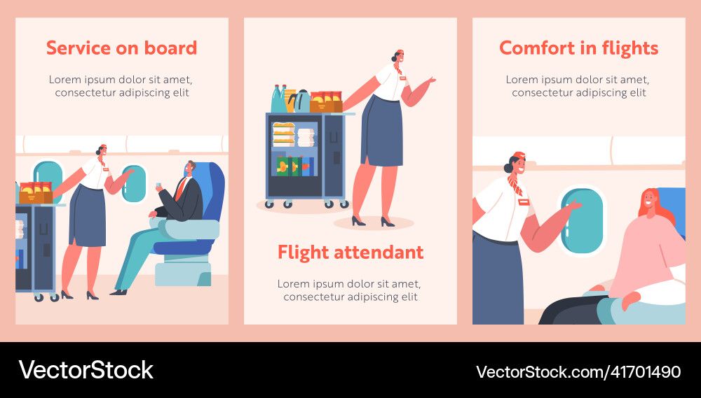 Airline transportation service banners stewardess Vector Image