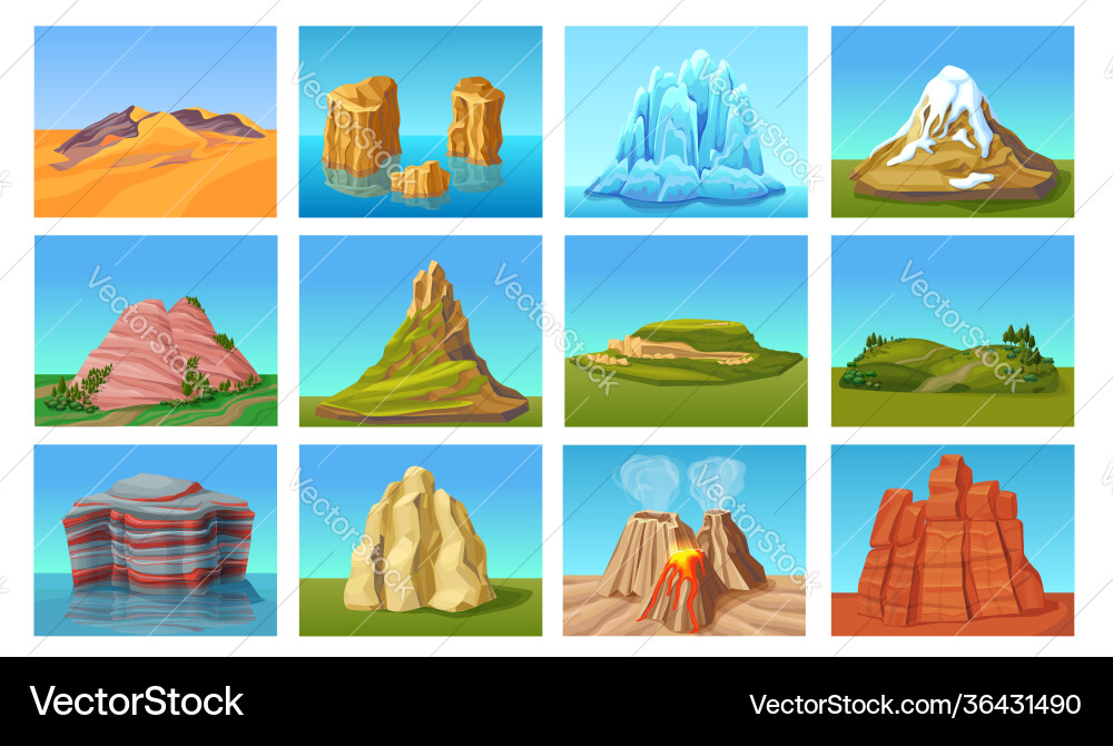 Cartoon mountain landscapes set Royalty Free Vector Image