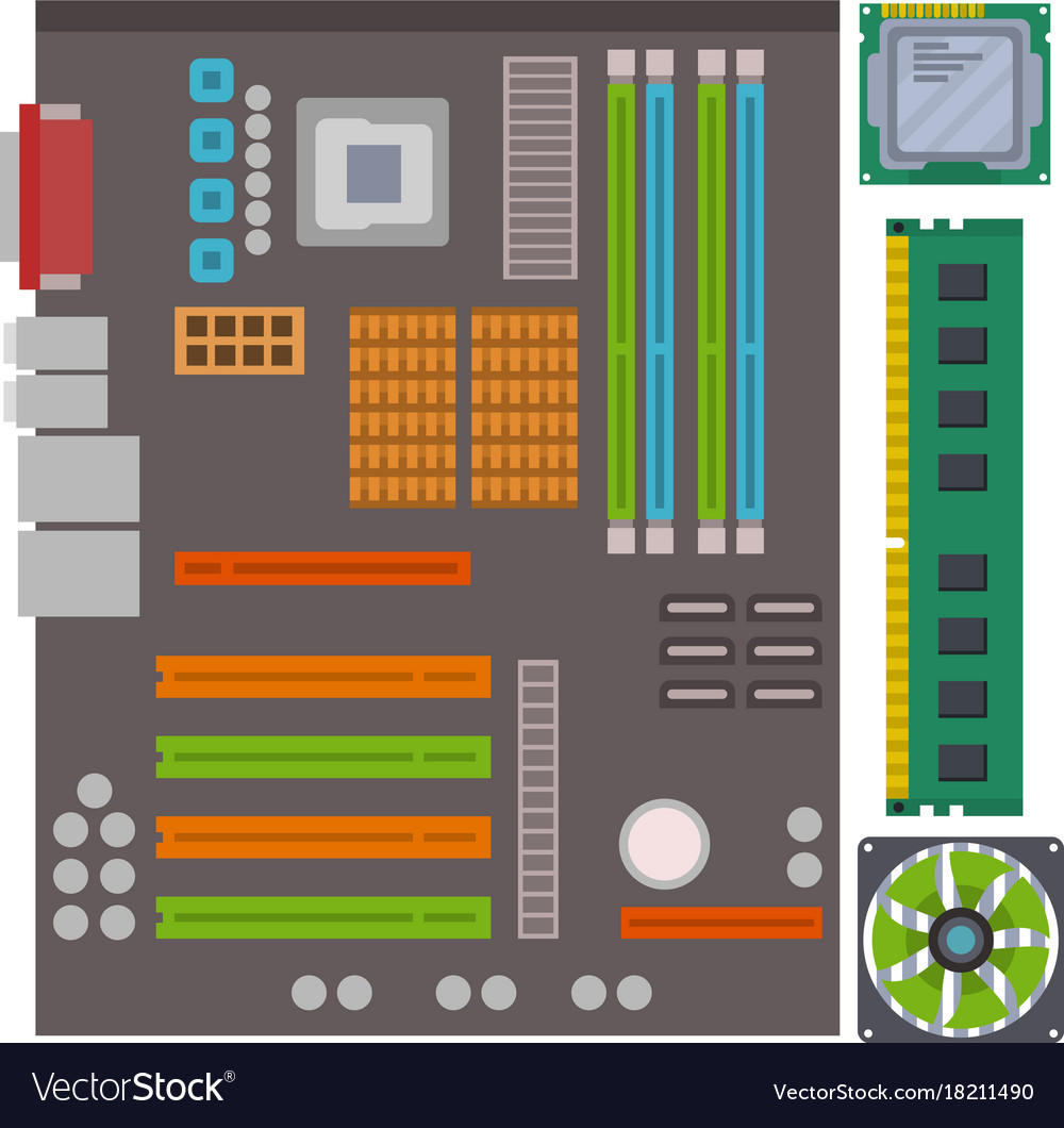 Computer Ic Chip Template Microchip On Detailed Vector Image