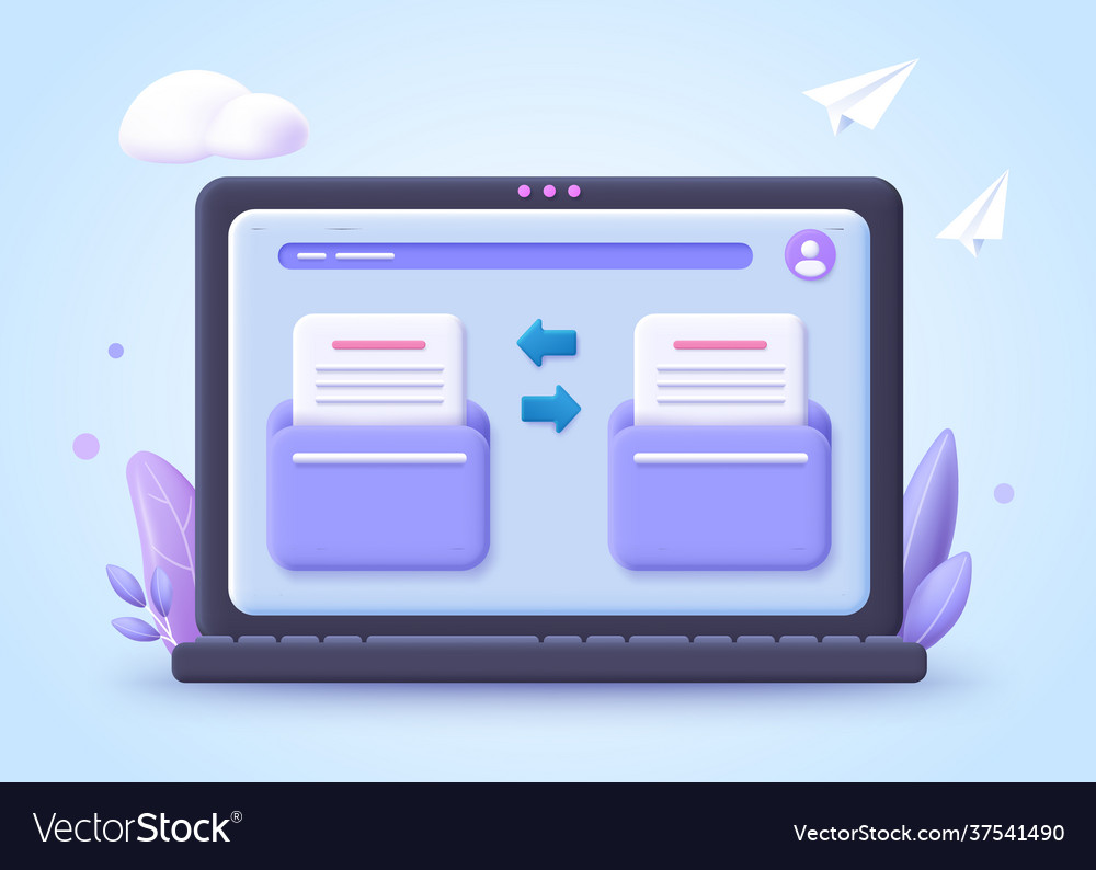 File transfer concept two folder with document Vector Image