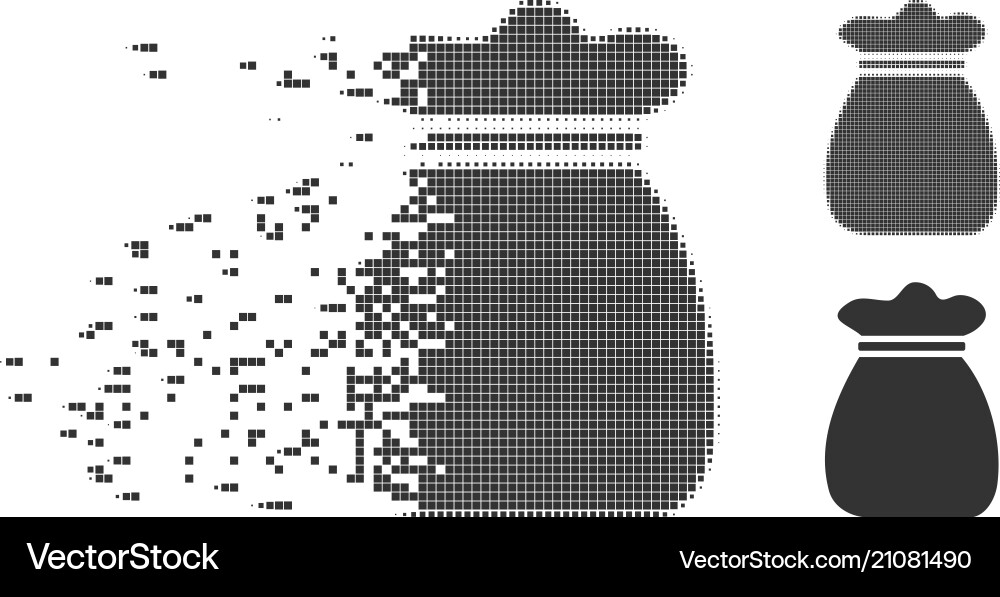 Money bag damaged pixel halftone icon Royalty Free Vector