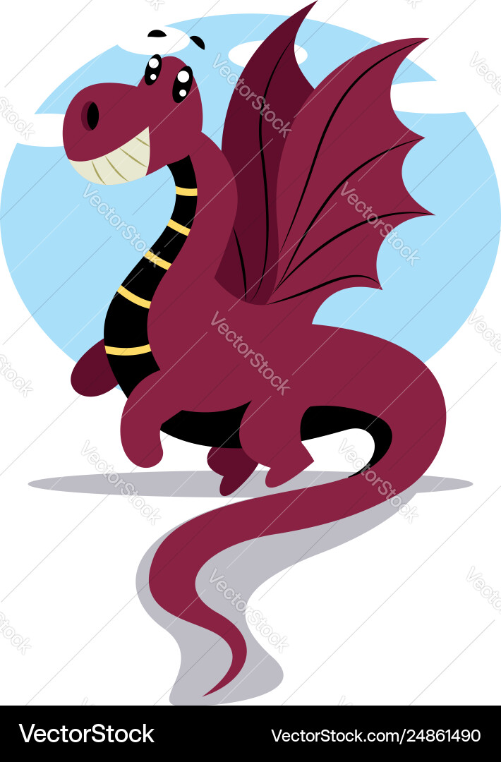 Purple cartoon dragon on white background Vector Image