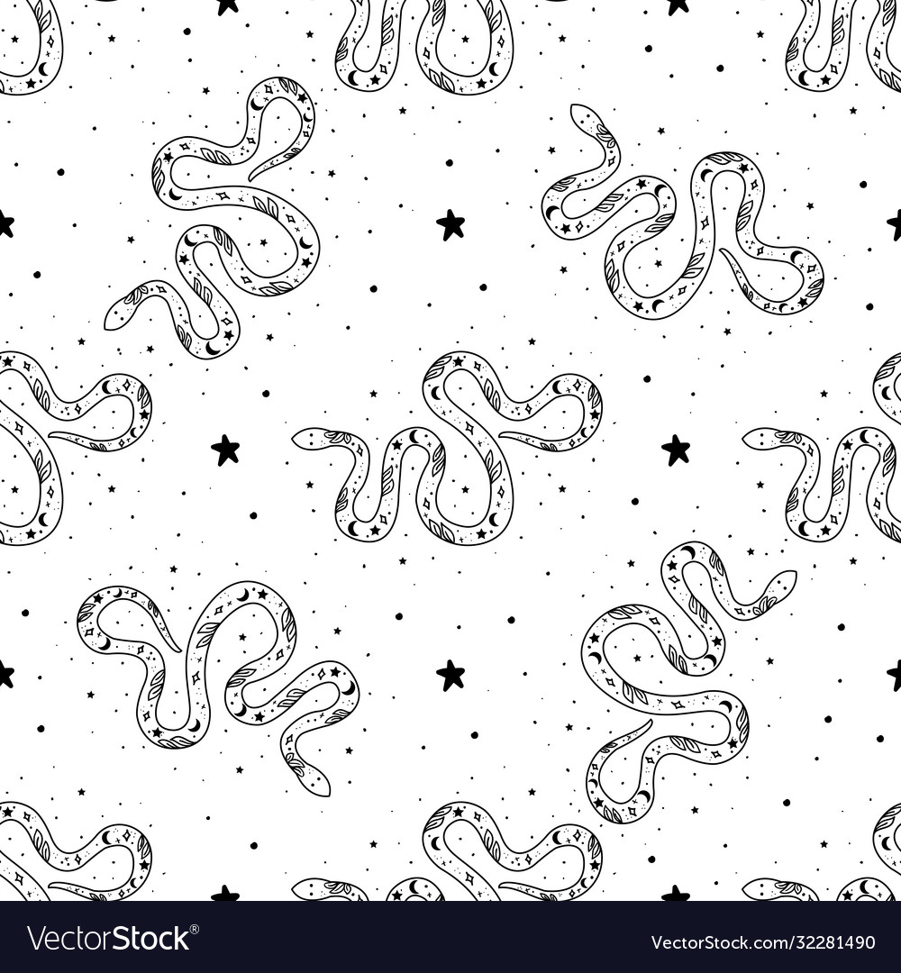 Seamless pattern mystical snake with moon and Vector Image