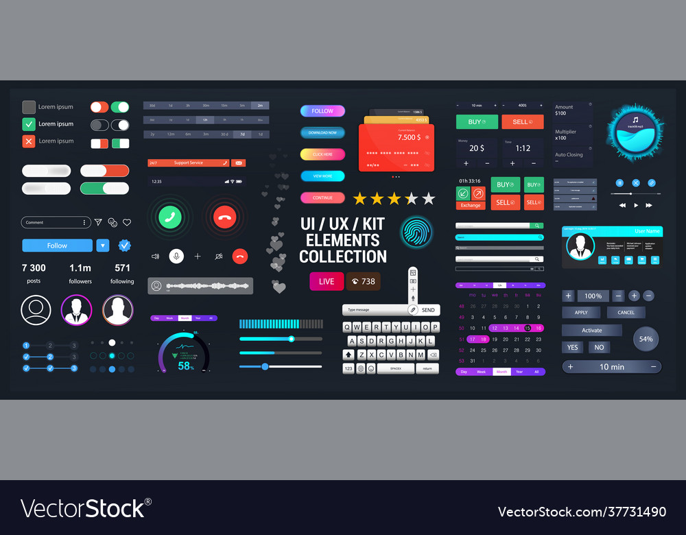 Template elements ui ux kit for web app Royalty Free Vector