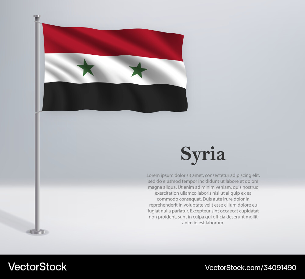 Waving flag syria on flagpole template Royalty Free Vector