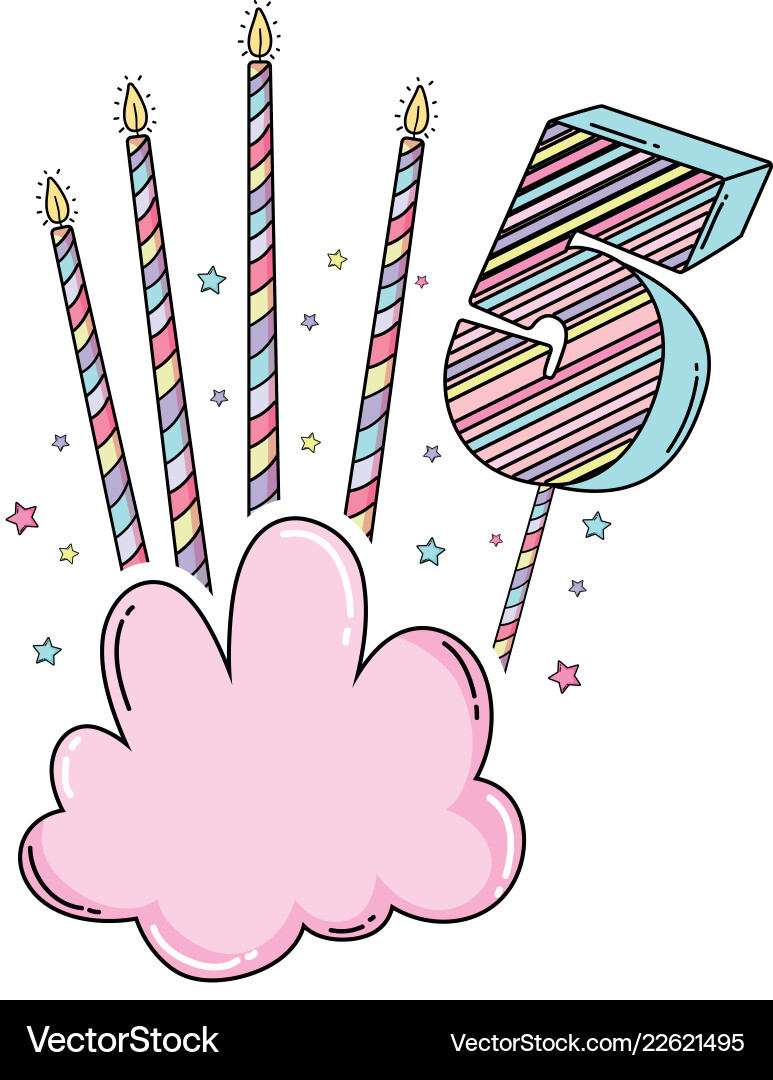 Birthday number five with cloud and candles Vector Image