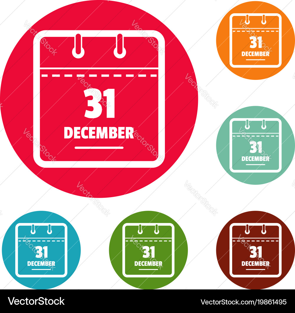 Calendar thirty first december icons circle set Vector Image