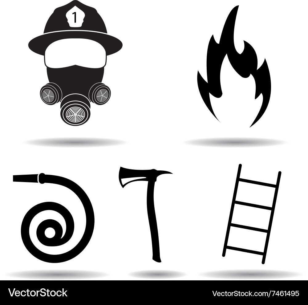 Fire fighter equipment icons set isolated Vector Image