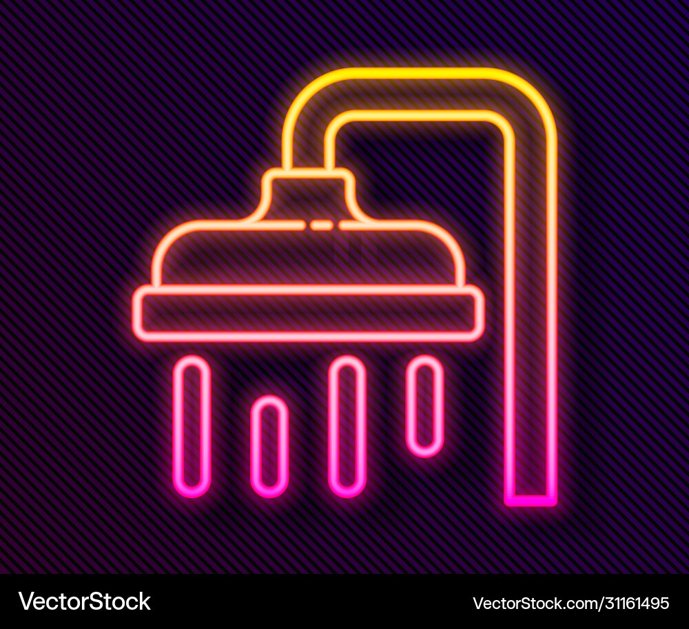 Glowing neon line shower head with water drops Vector Image
