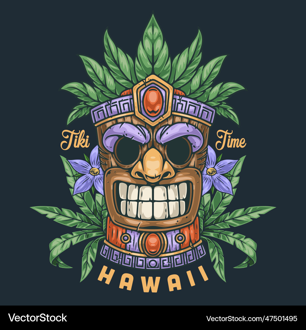 Hawaiian tiki mask element colorful Royalty Free Vector