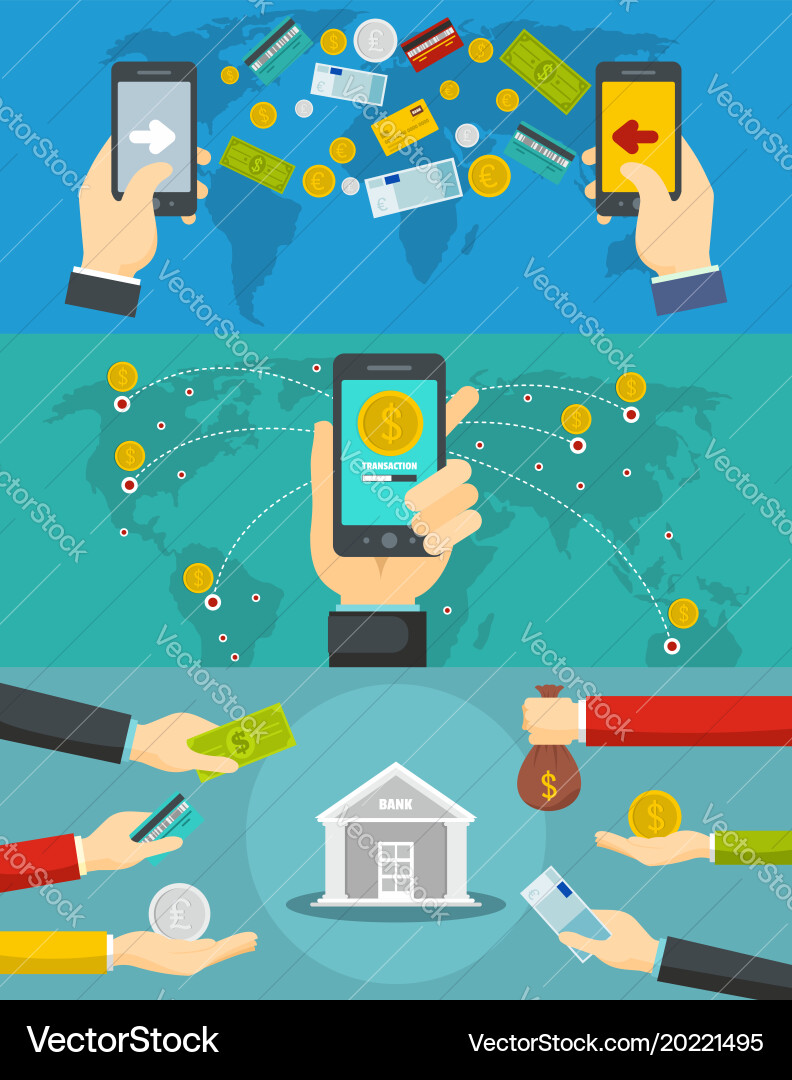 Money transaction banner concept set flat style Vector Image