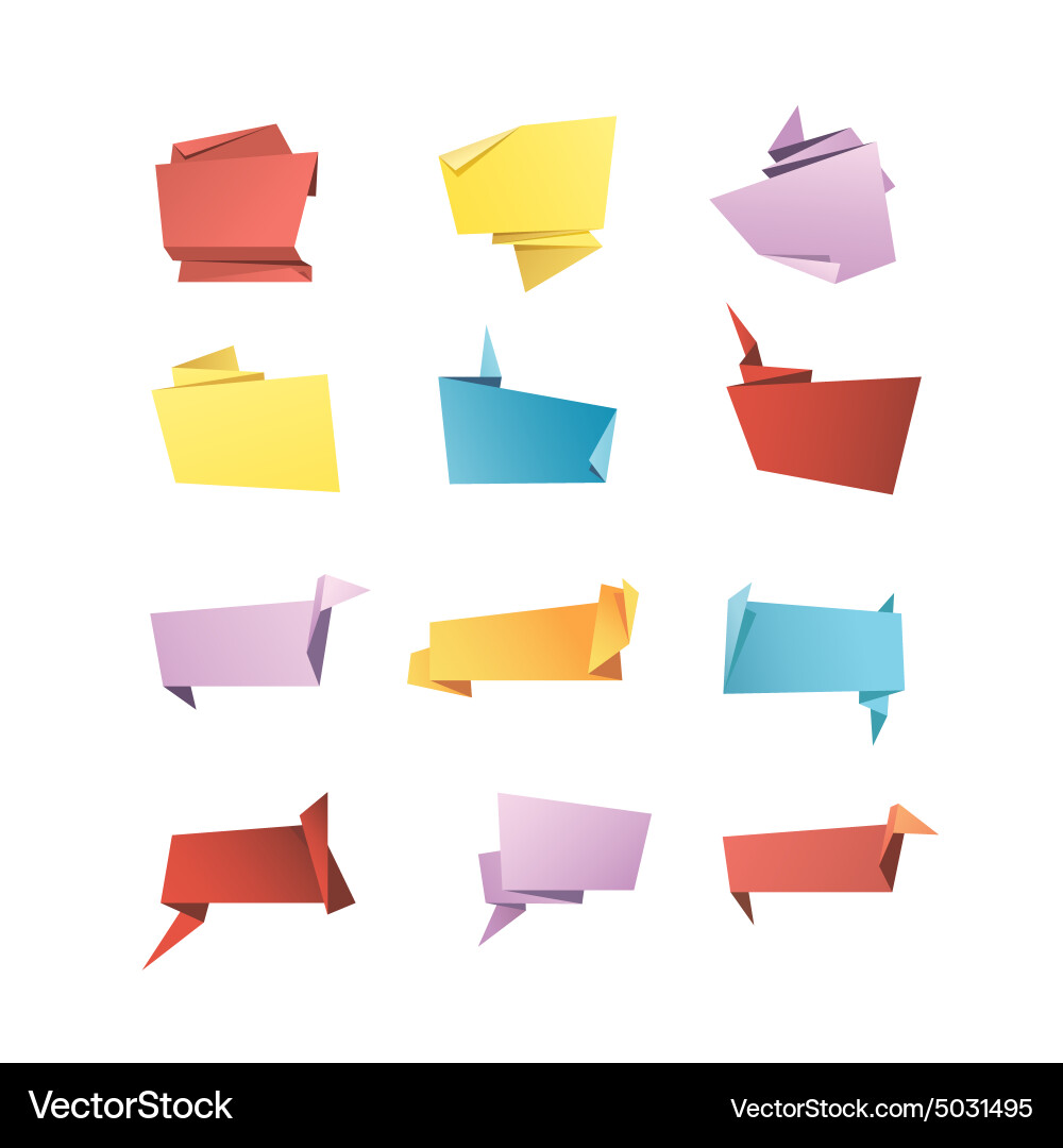 Origami banner speech bubble paper set Royalty Free Vector