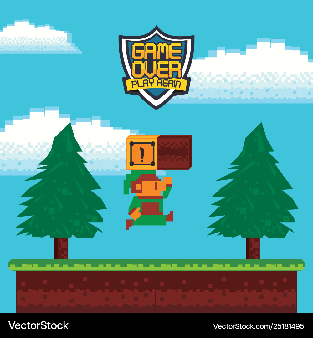 Retro videogame arcade character card background Vector Image