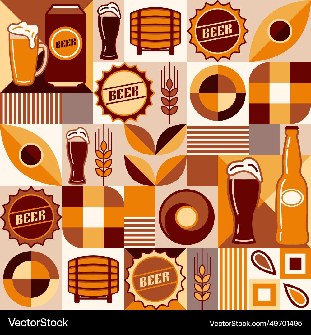 Seamless pattern with beer icons geometric shapes Vector Image