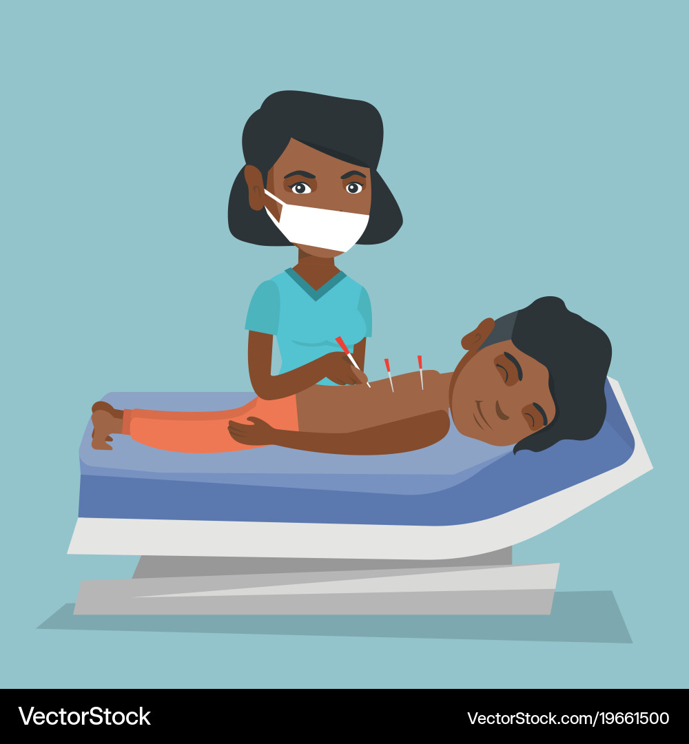Acupuncturist doctor making acupuncture therapy Vector Image
