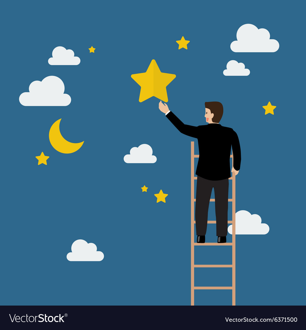 Businessman on the ladder trying to catch the star Businessman on the ladder trying to catch the star