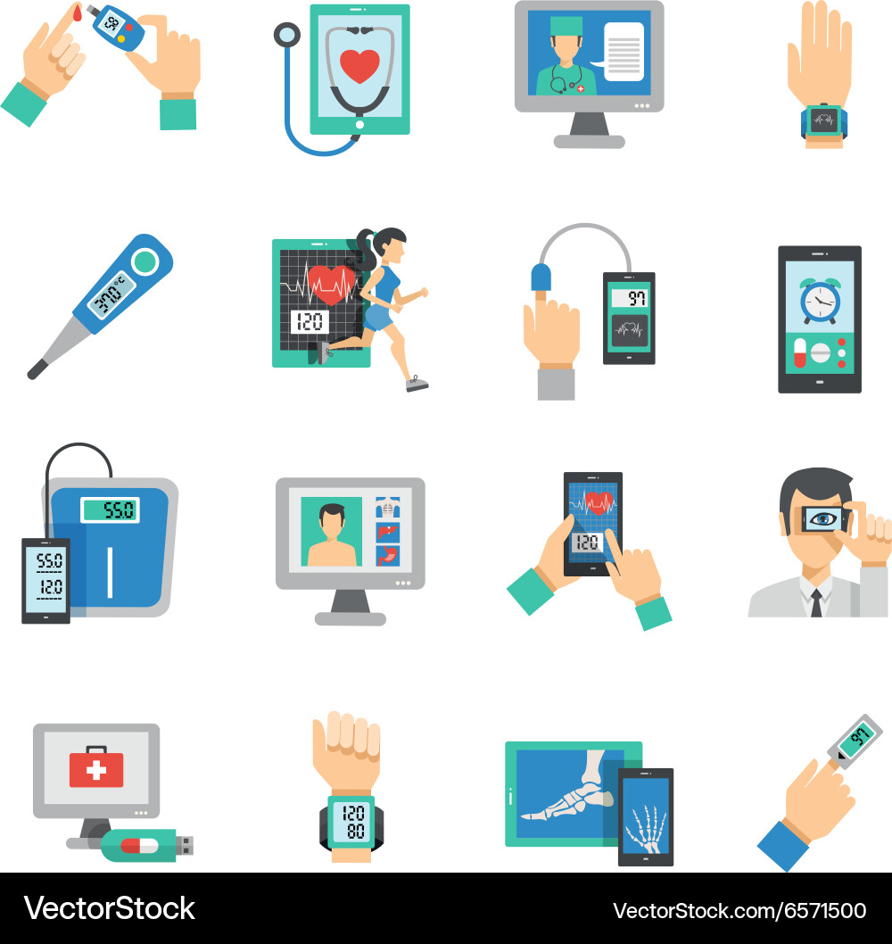 Digital health icons flat set Royalty Free Vector Image