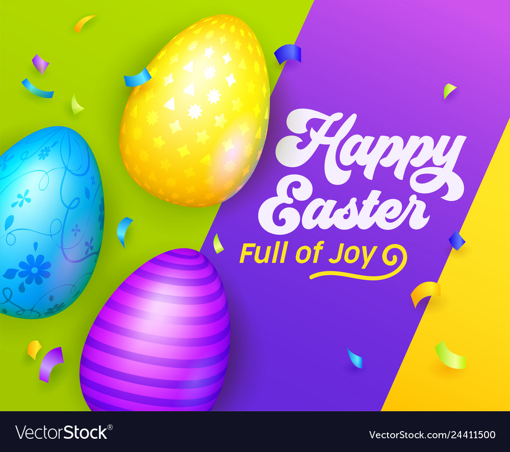 Happy easter banner with colorful eggs greeting Vector Image