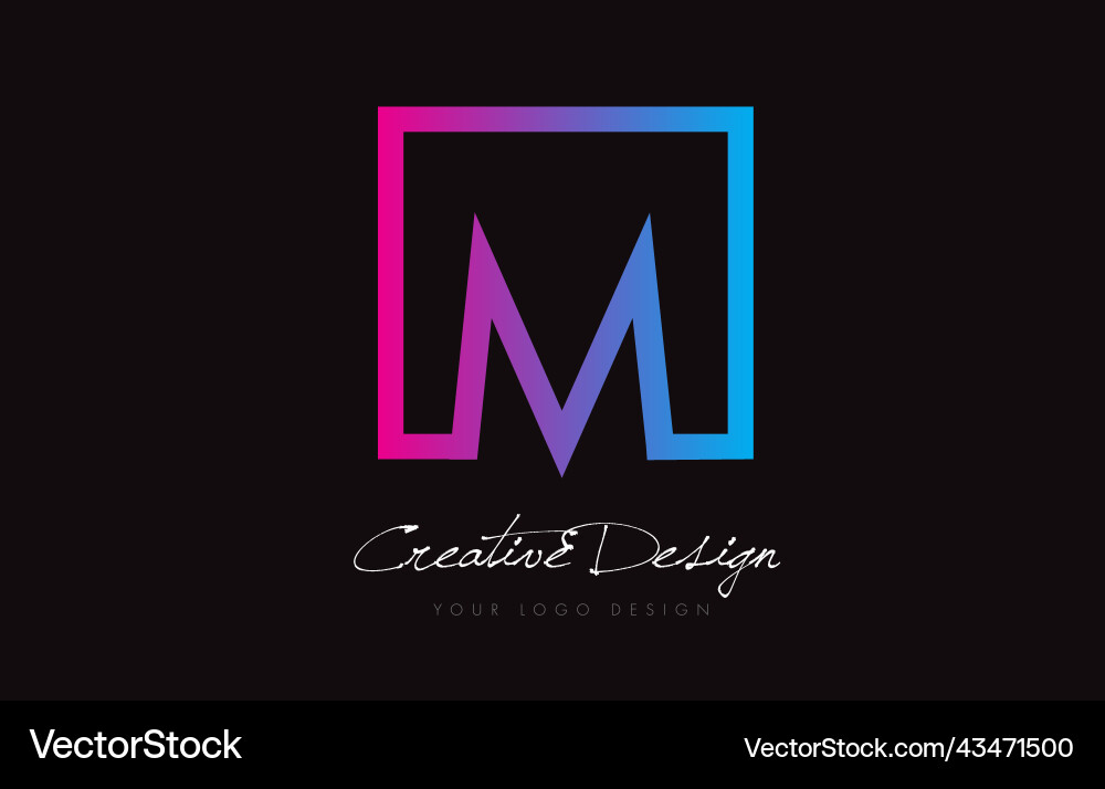 M square frame letter logo design with purple Vector Image
