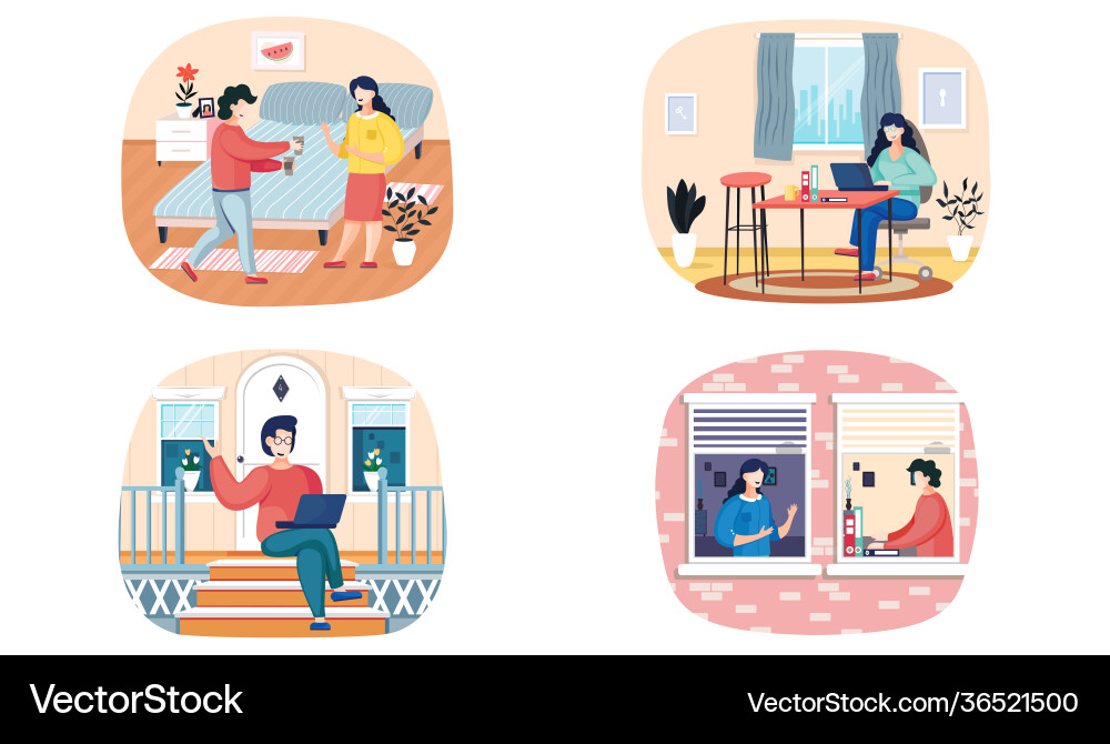Scenes set daily leisure and work activities Vector Image