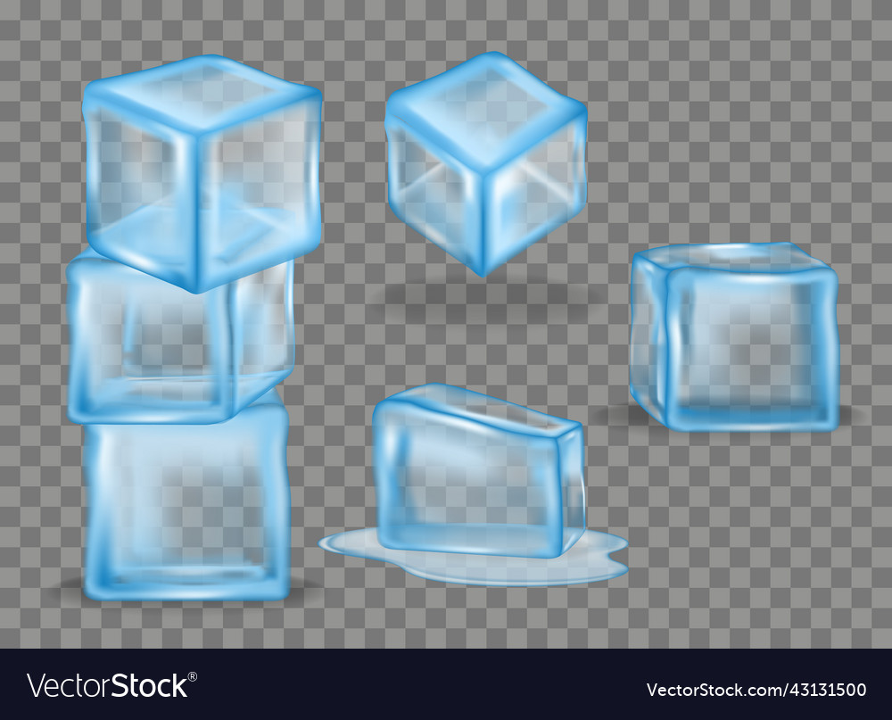 Set of transparent ice cubes blue stack Royalty Free Vector