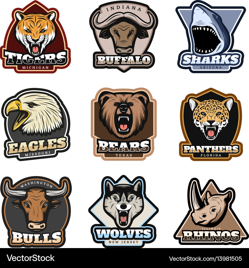 Colorful wild animals labels set Royalty Free Vector Image