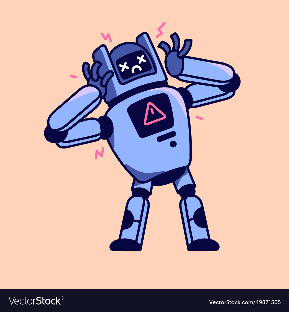 Dead cyborg with program bug broken robot Vector Image