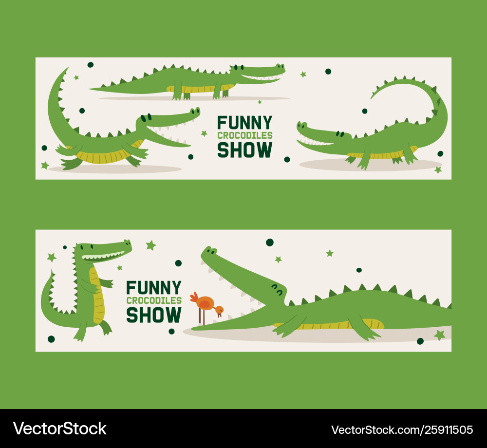 Funny crocodiles show set banners Royalty Free Vector Image