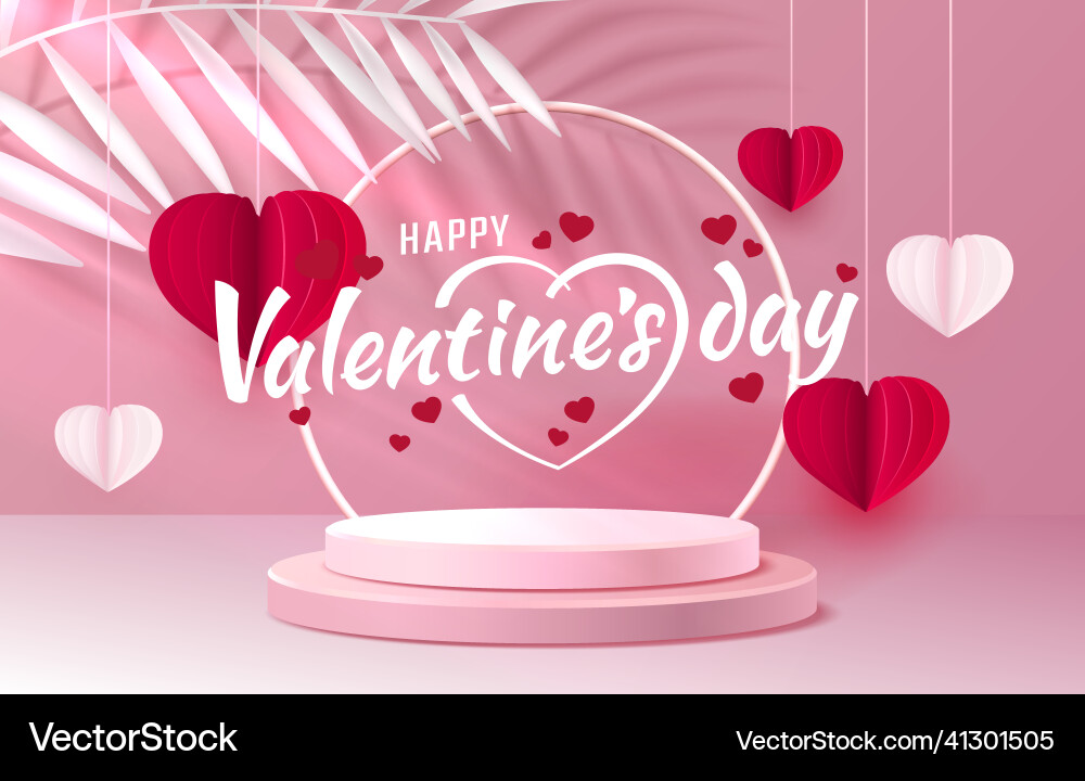 Happy stage podium heart scene red Royalty Free Vector Image
